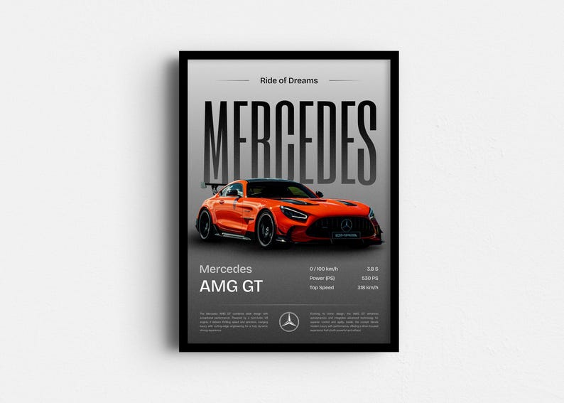 Mercedes Amg GT Poster, Sports Car Wall Art, AMG GT Wall Decorating ...
