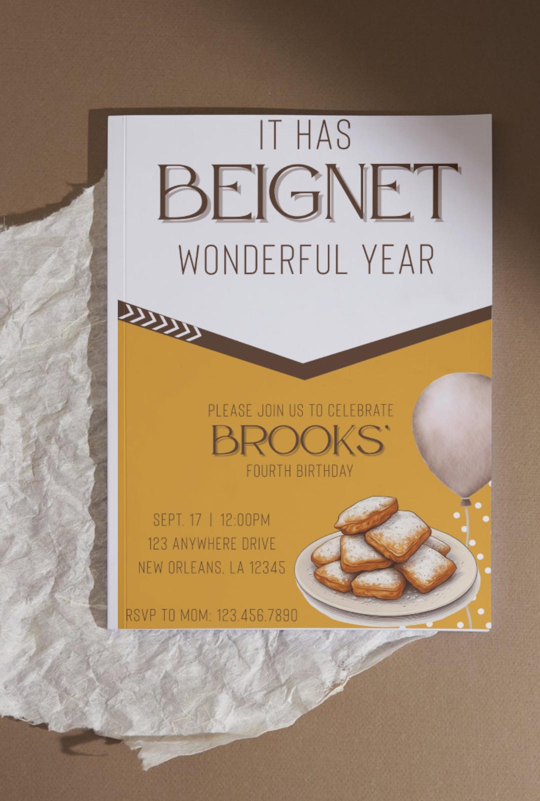 Birthday Template, Birthday Party Invitations, New Orleans Beignet - Etsy