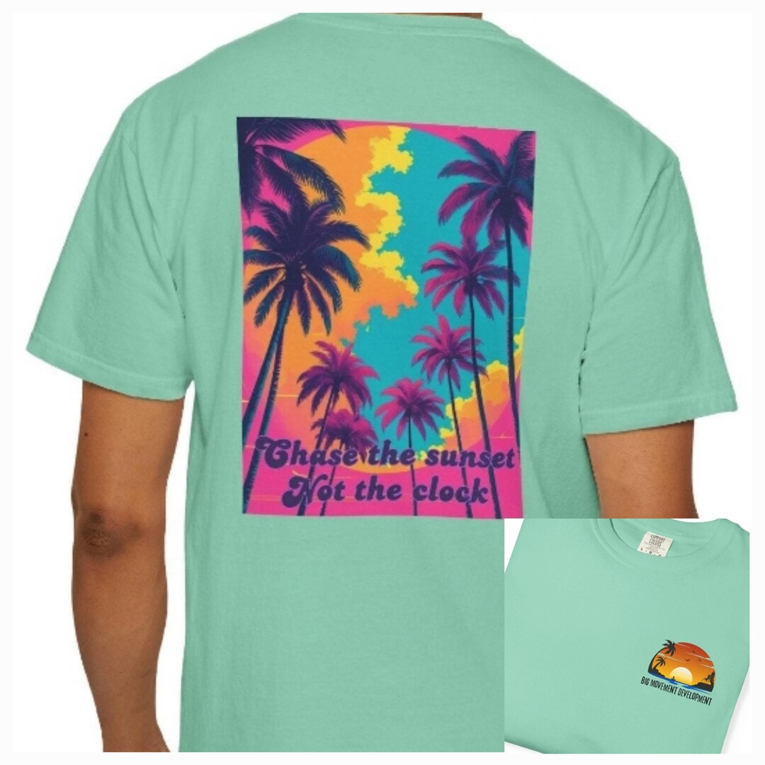 Tropical Sunset Palm Tree Unisex Garment-dyed T-shirt, Summer Beach Tee ...
