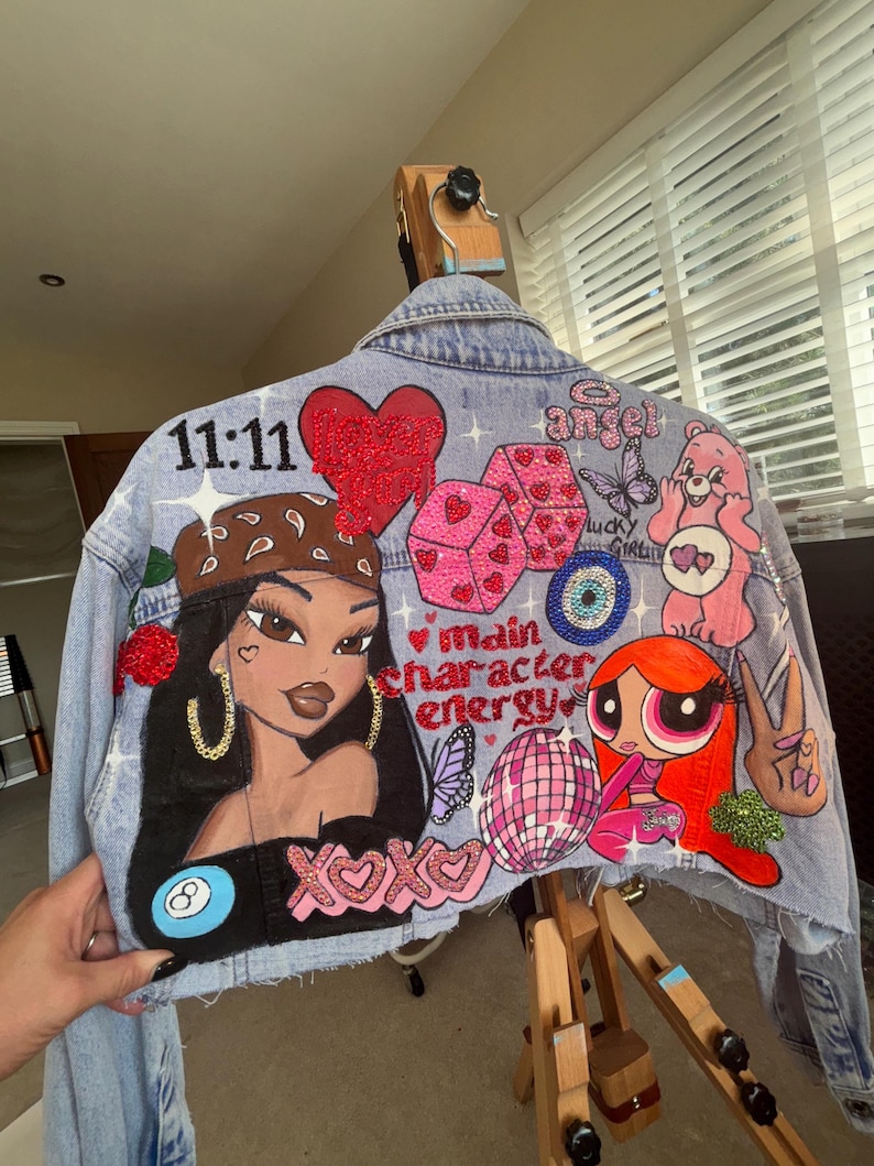 Hand-painted Denim Jacket: Y2K Bratz Style, Upcycled & Embellished - Etsy