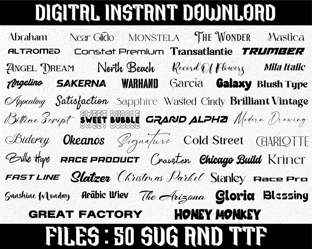 The Ultimate 50 Fonts - Font Bundle Ttf Svg, Cricut, Canva Font, Script ...