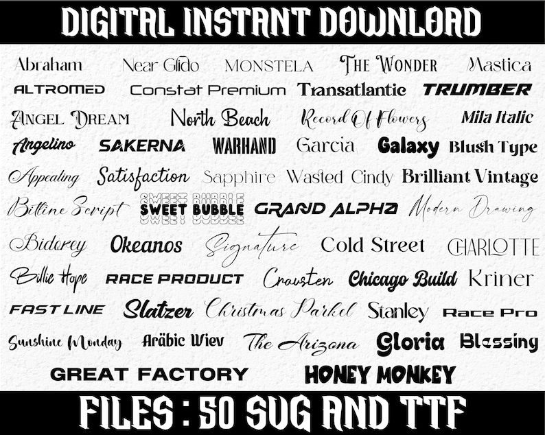The Ultimate 50 Fonts - Font Bundle Ttf Svg, Cricut, Canva Font, Script ...