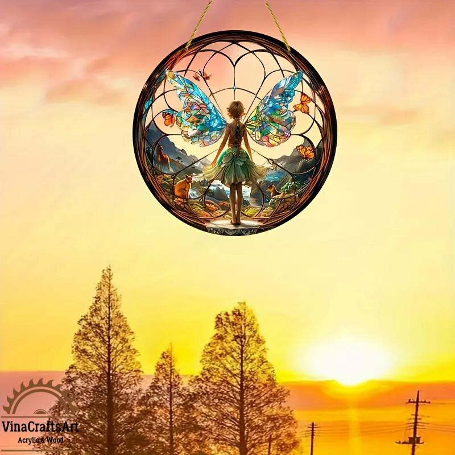 Whimsical Elf Fairy Window Decoration, Fairy Stained Glass Suncatcher ...