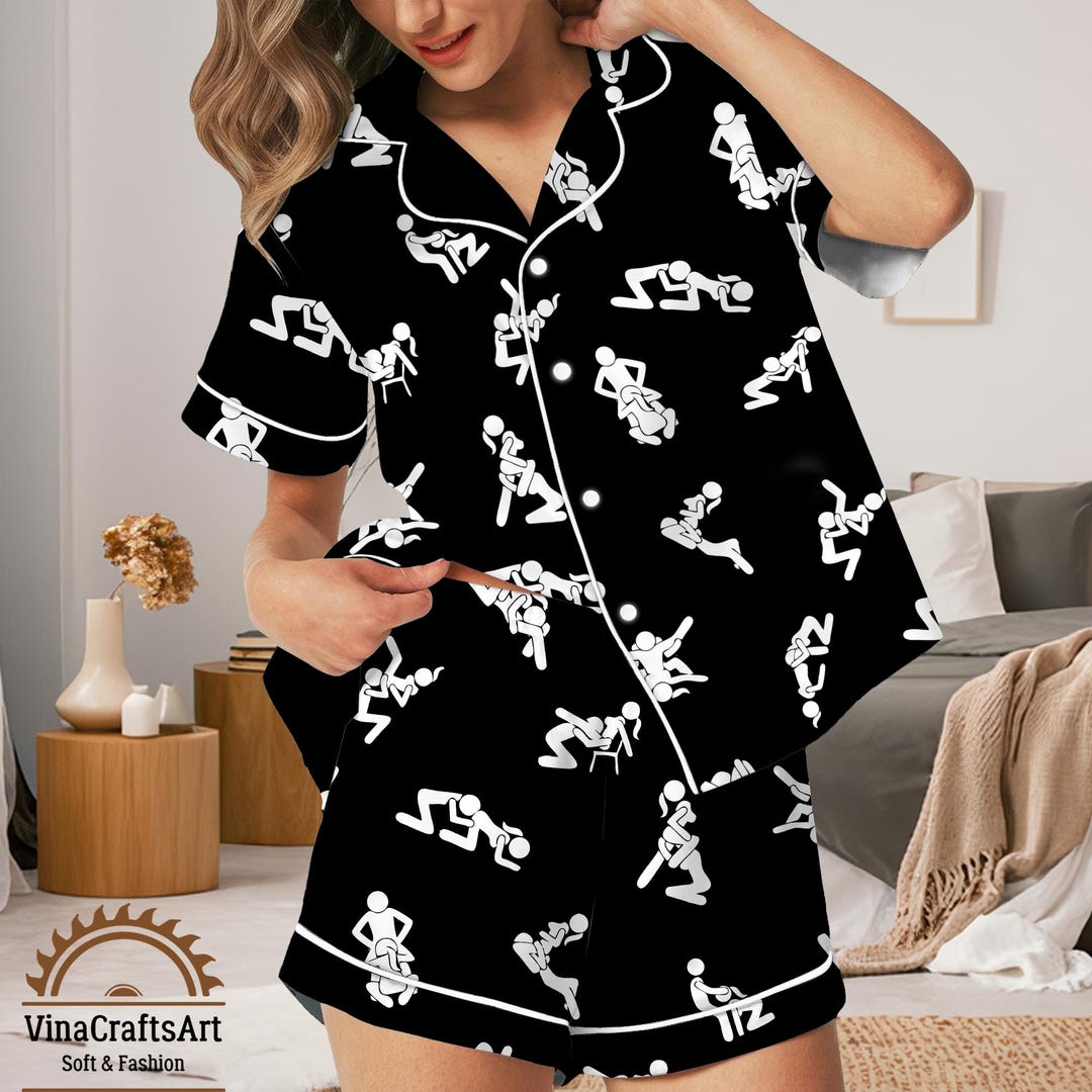 Adult Humor Pajamas Set – Funny Stick Figure Positions Print Sleepwear ...