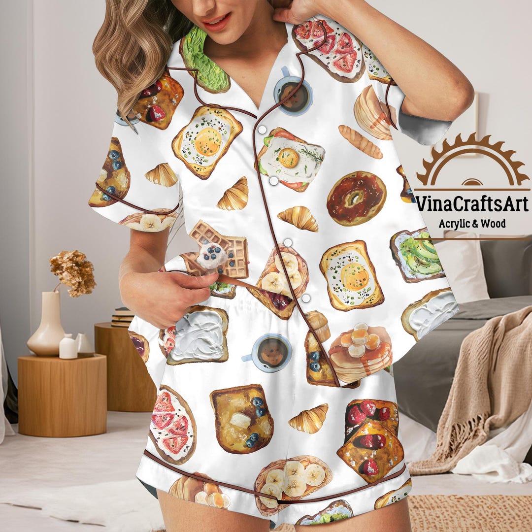 Breakfast Toast Pajama Set | Women's Foodie Print Pjs - Etsy