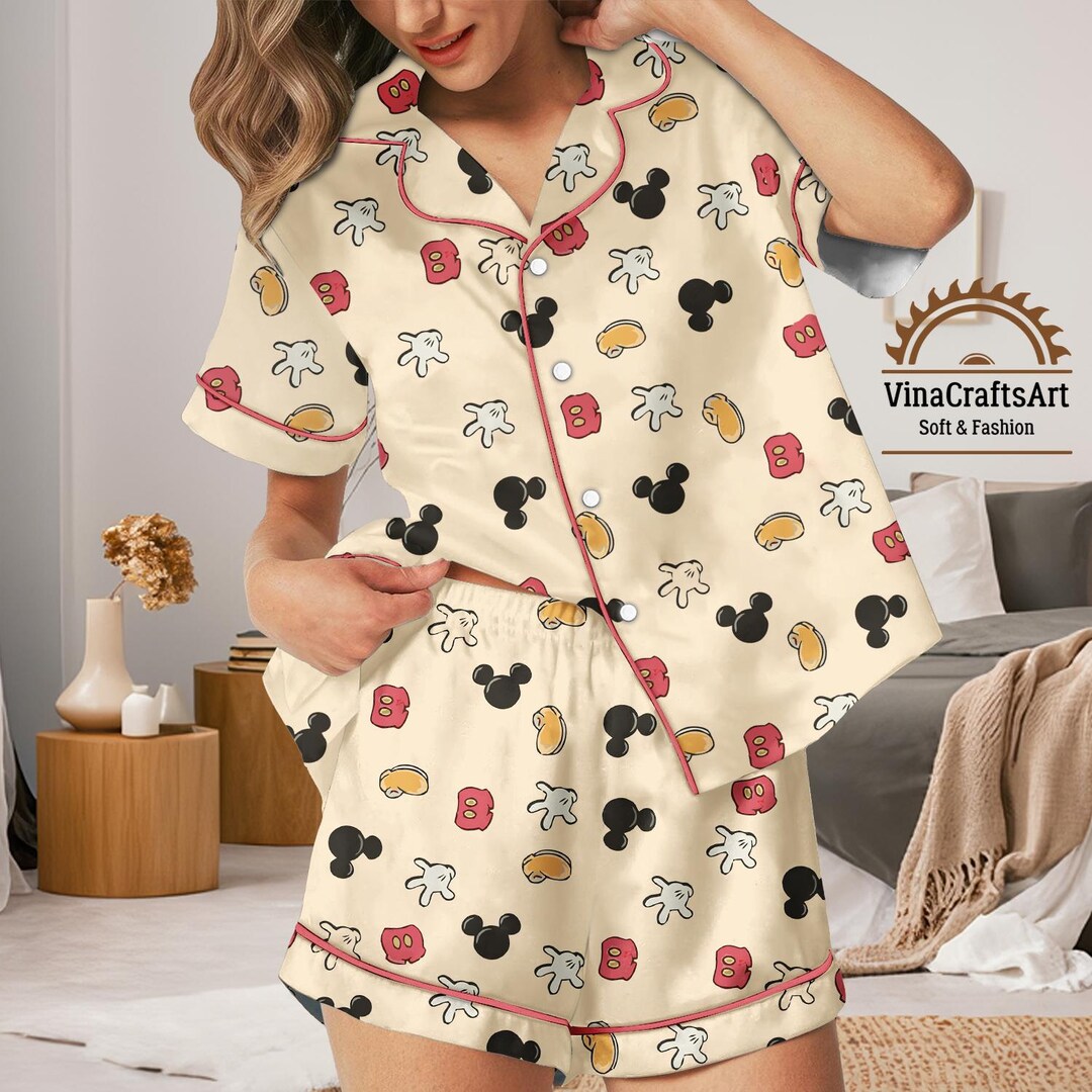 Cute Custom Disney Pajamas Set, Mickey Ears & Snacks Sleepwear, Magic ...