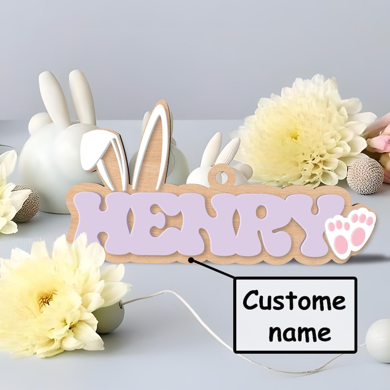 Personalized Easter Name Tags, Easter Day Svg, Bunny Gift Tag for Kids ...