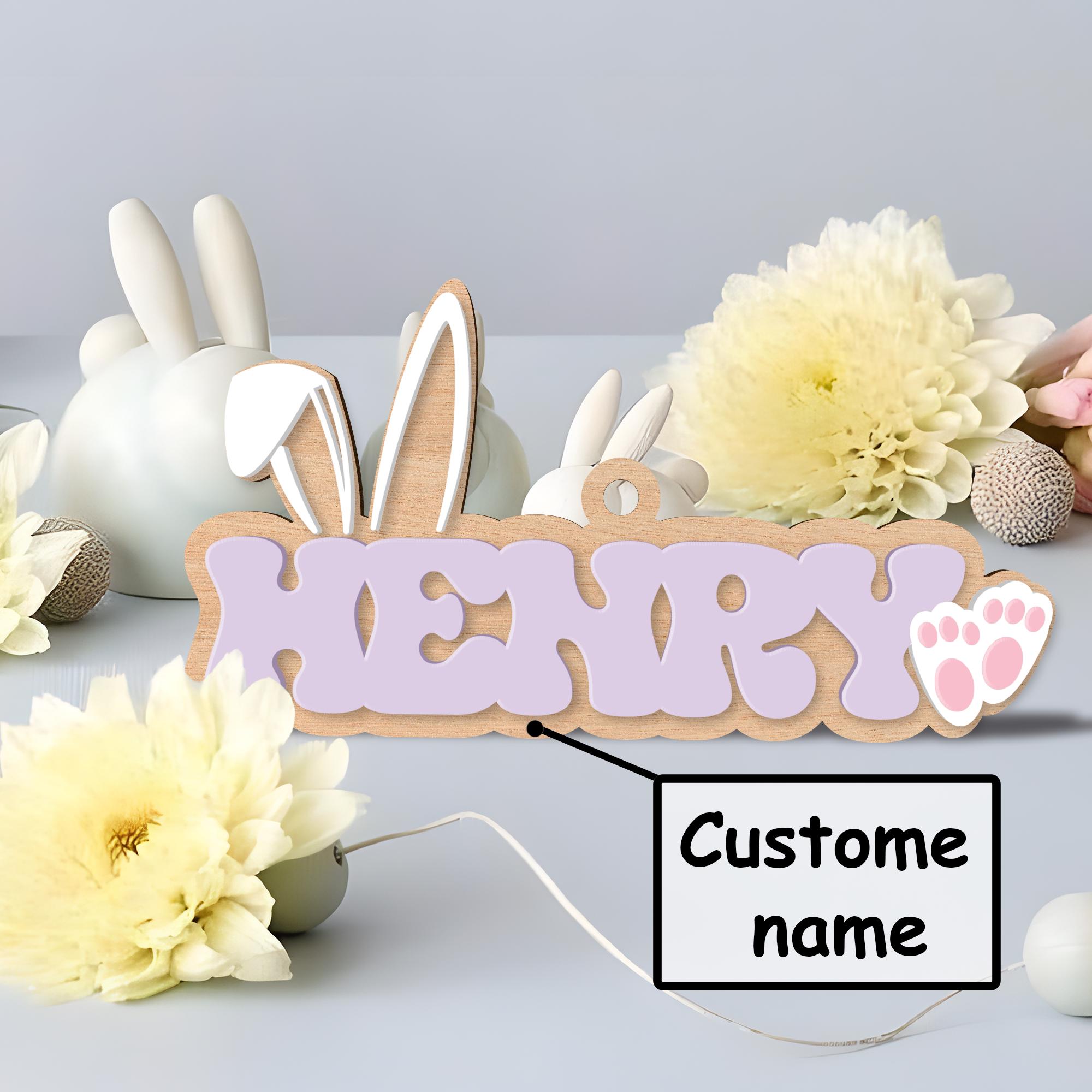 Personalized Easter Name Tags, Easter Day Svg, Bunny Gift Tag for Kids ...
