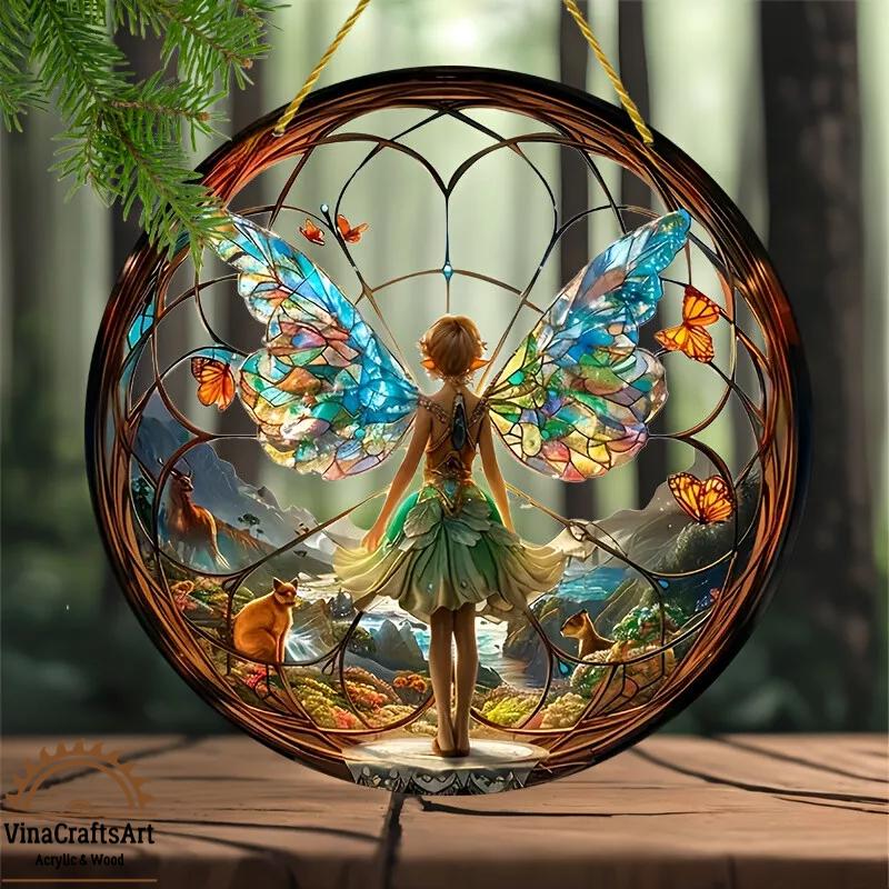 Whimsical Elf Fairy Window Decoration, Fairy Stained Glass Suncatcher ...