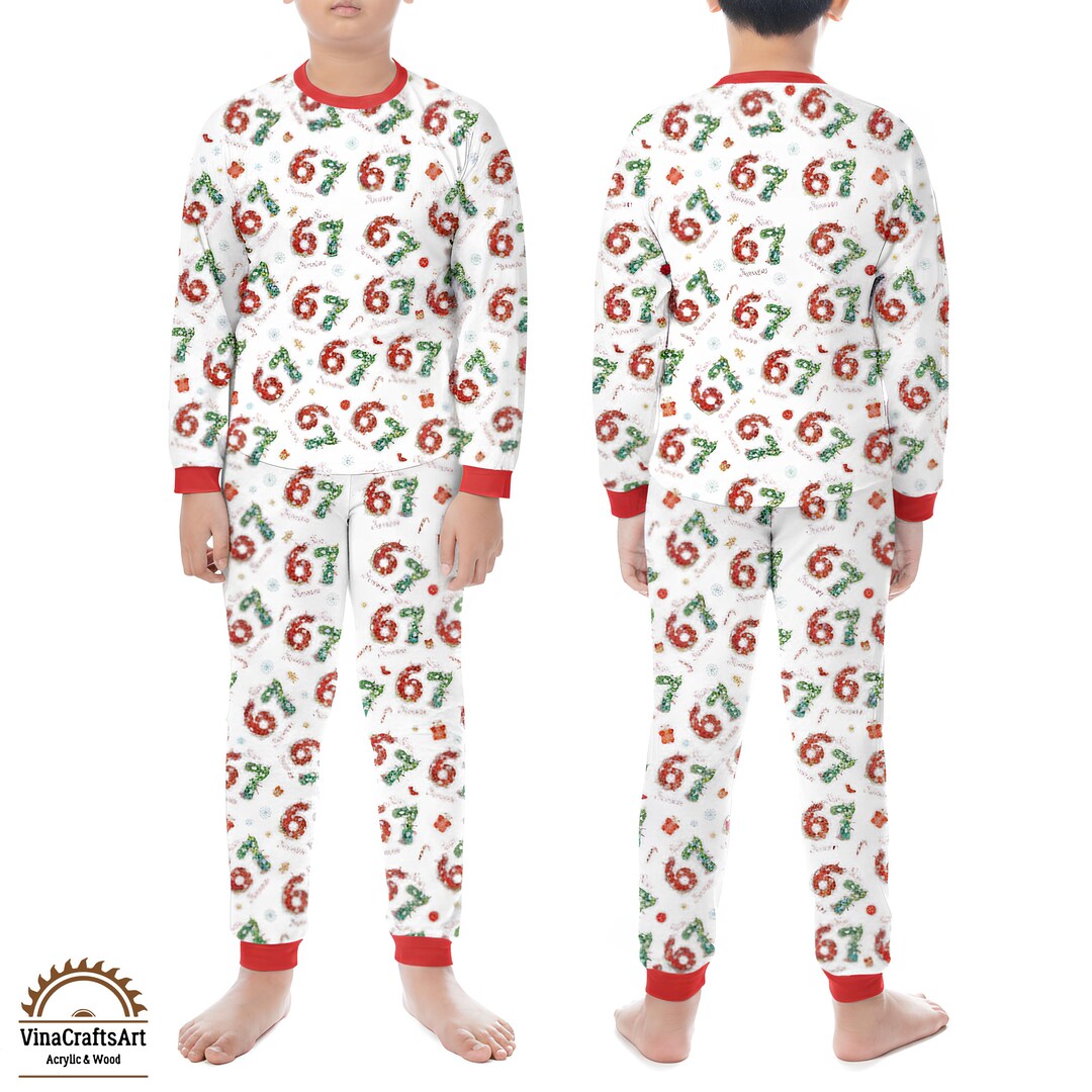 Funny 67 Six Seven Meme Christmas Pajamas, Santa Six Seven Christmas ...