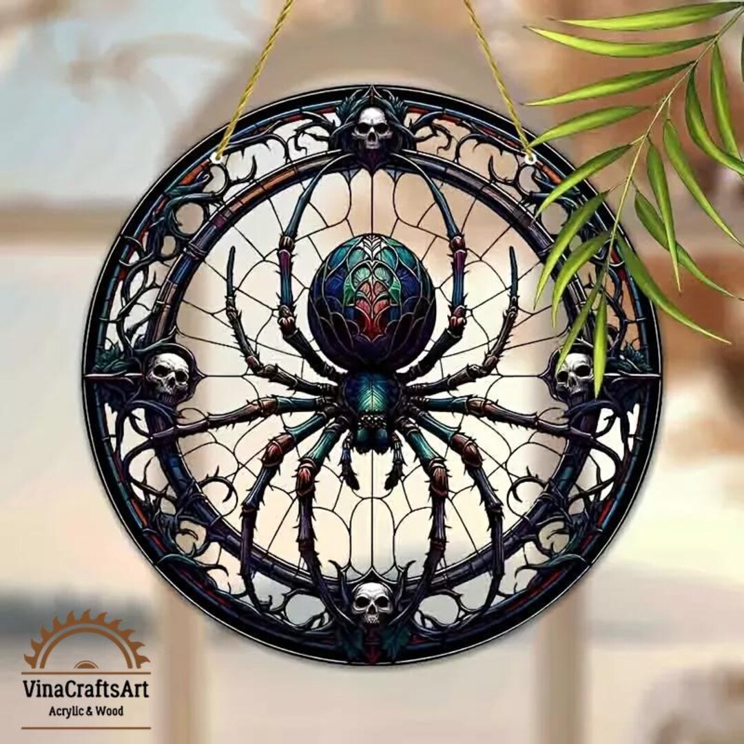 Spiders Skeletons Suncatcher Stained Window Hanging Ornament Decoration ...