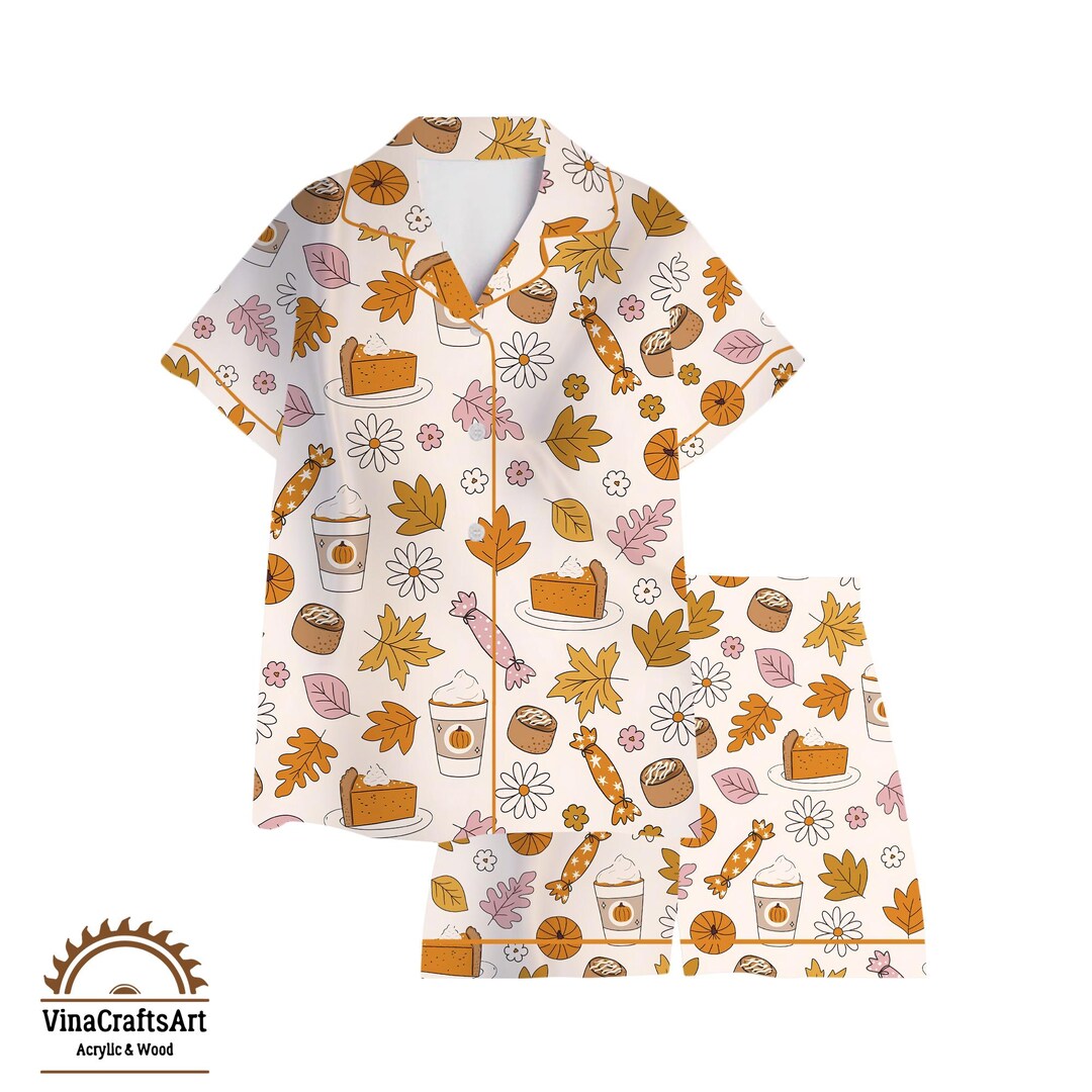 Pumpkin Spice Pajama Set – Autumn Leaves Print, Women's Loungewear - Etsy