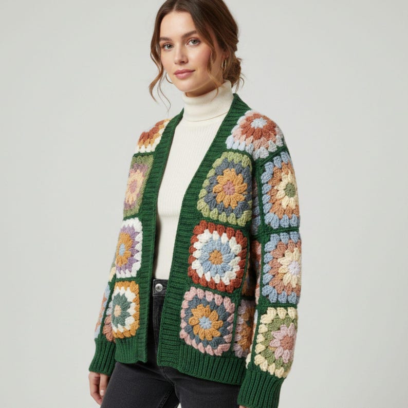 Granny Flower Cardigan Pattern PDF | Open Front Crochet Motif Jacket ...