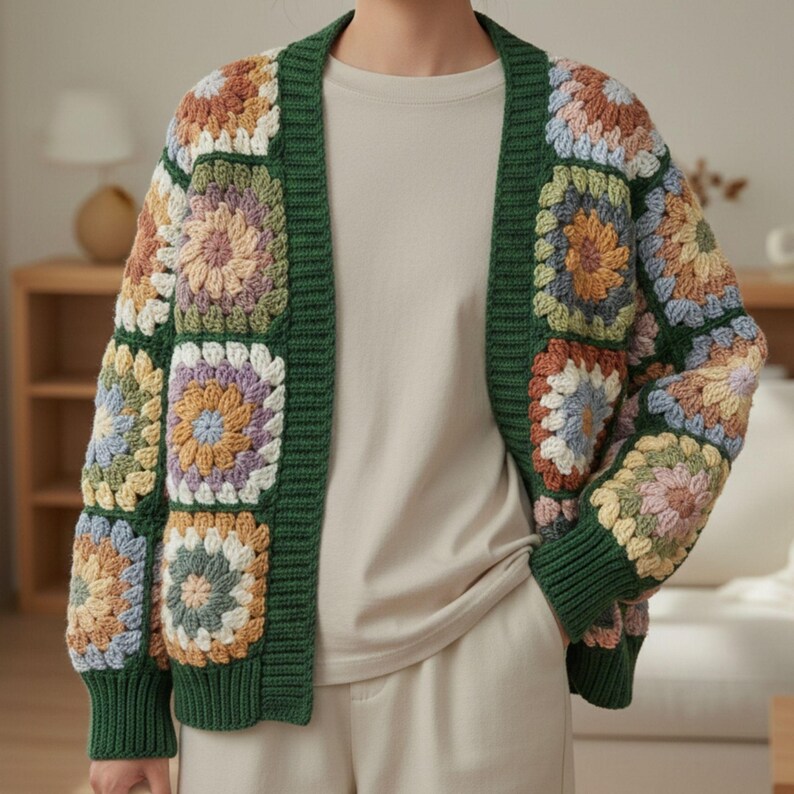 Granny Flower Cardigan Pattern PDF | Open Front Crochet Motif Jacket ...