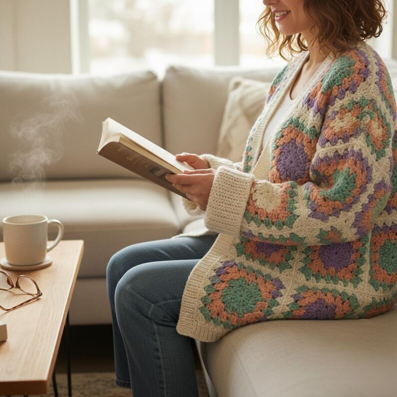 Granny Square Cardigan Crochet Pattern – Multi Size Cozy Sweater PDF ...