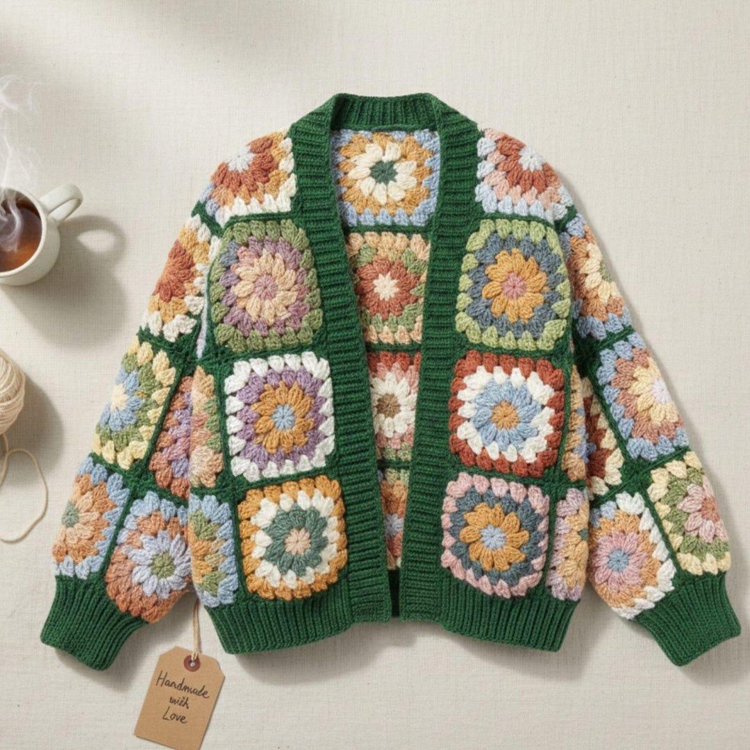 Granny Flower Cardigan Pattern PDF | Open Front Crochet Motif Jacket ...