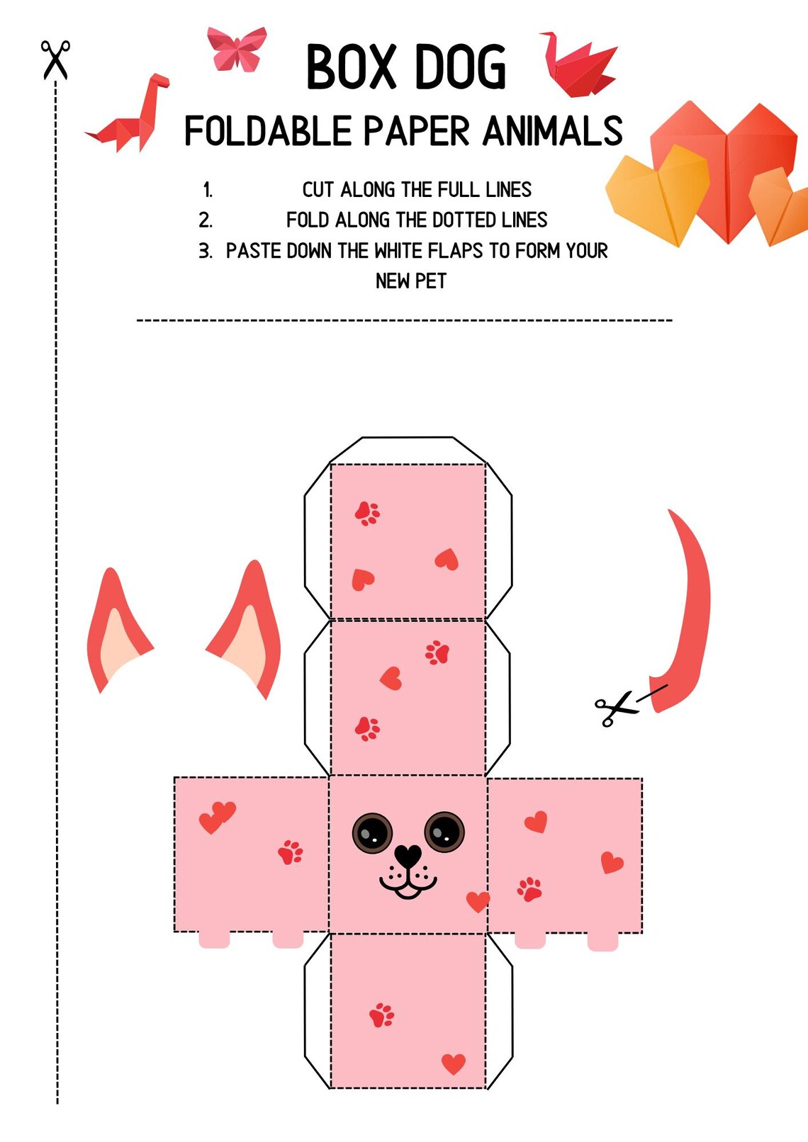 Easy Origami Dog Templates | Printable Foldable Paper Craft for Kids - Etsy