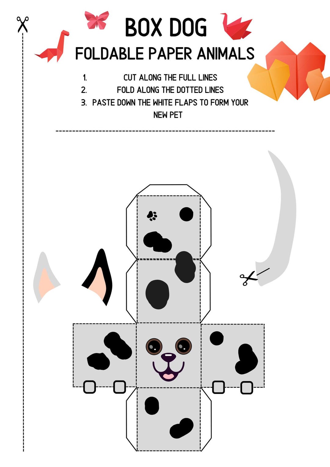 Easy Origami Dog Templates | Printable Foldable Paper Craft for Kids - Etsy