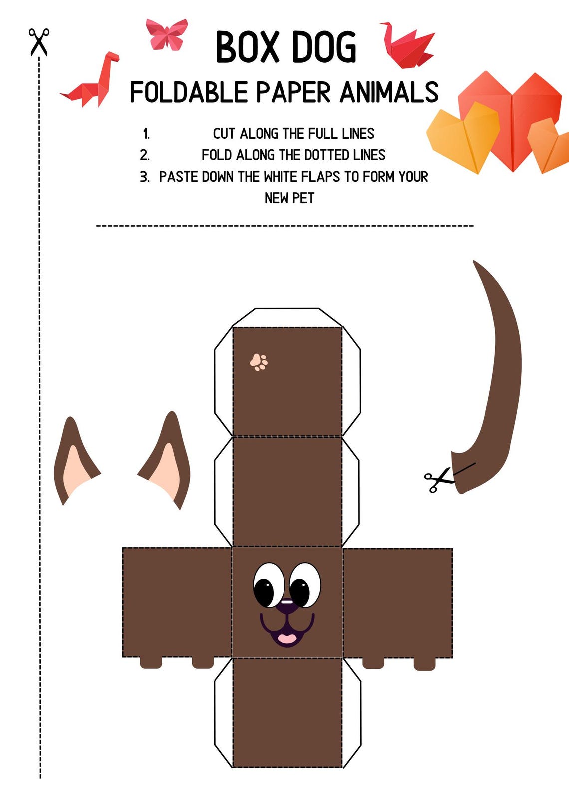 Easy Origami Dog Templates | Printable Foldable Paper Craft for Kids - Etsy