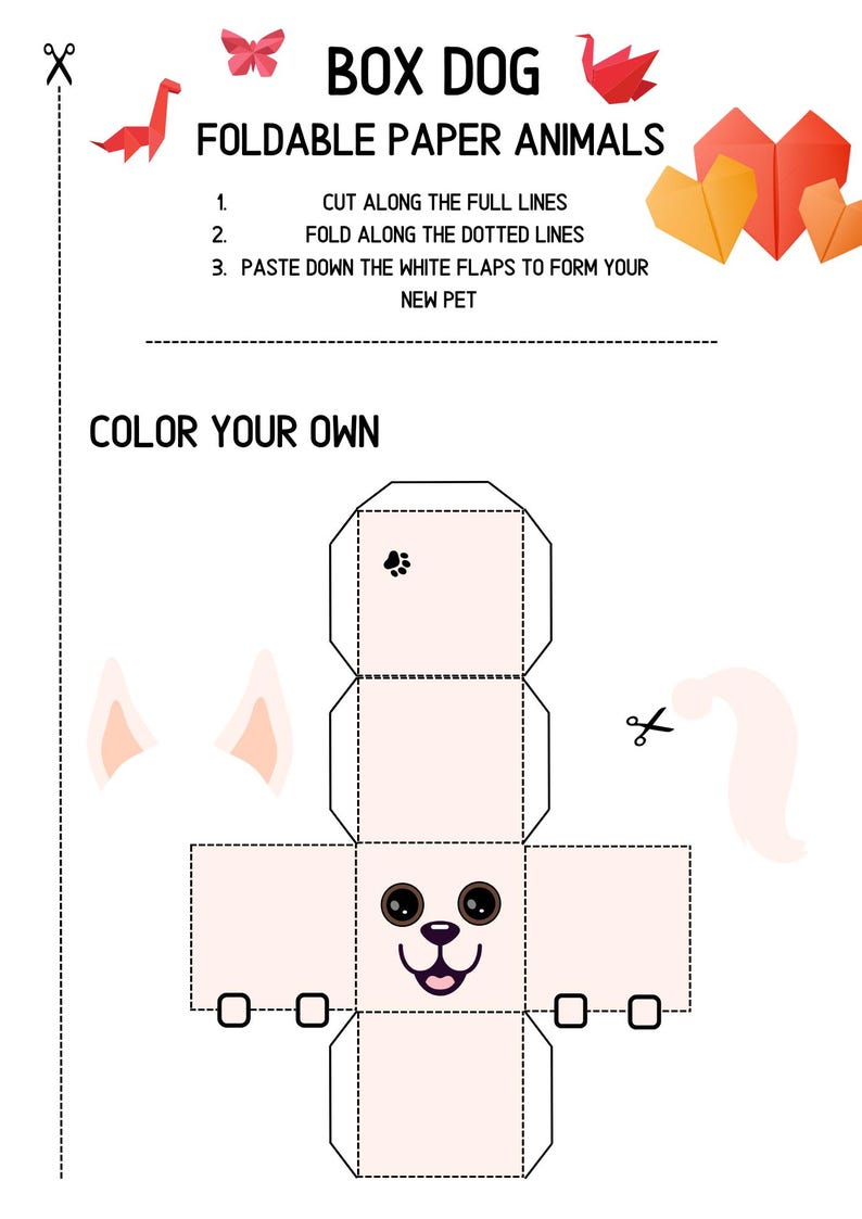 Easy Origami Dog Templates | Printable Foldable Paper Craft for Kids - Etsy