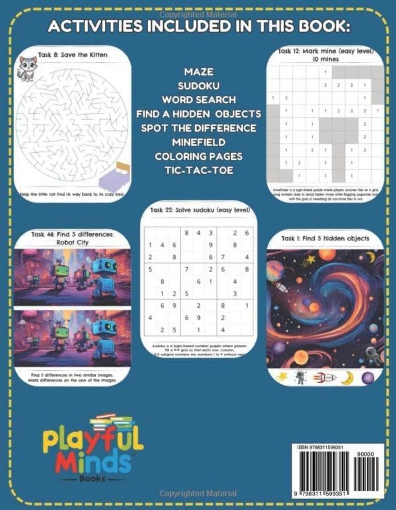 Printable Puzzle and Play Fun Activity Book for Kids Ages 6-8: 70 ...