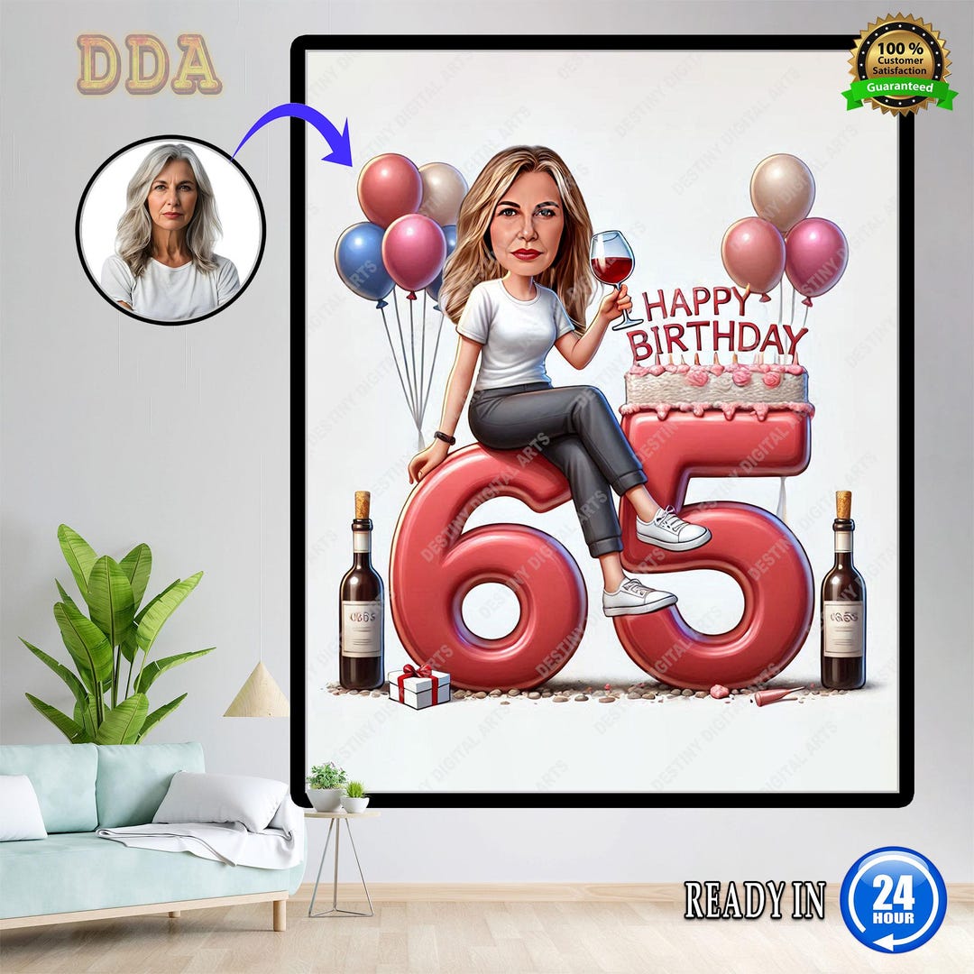 Custom 65th Cartoon Portrait | 65th Caricature | Personalized Happy ...
