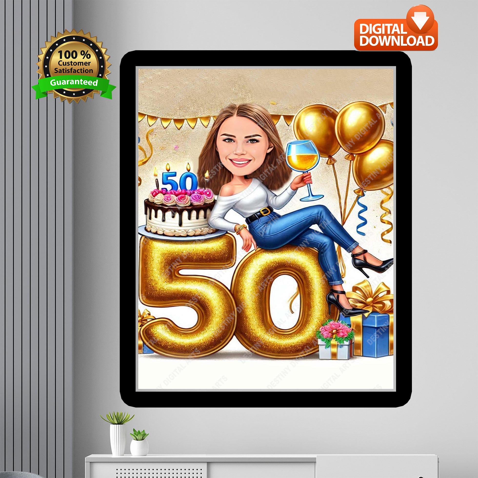Custom 50th Cartoon Portrait | 50th Caricature | Personalized Happy ...