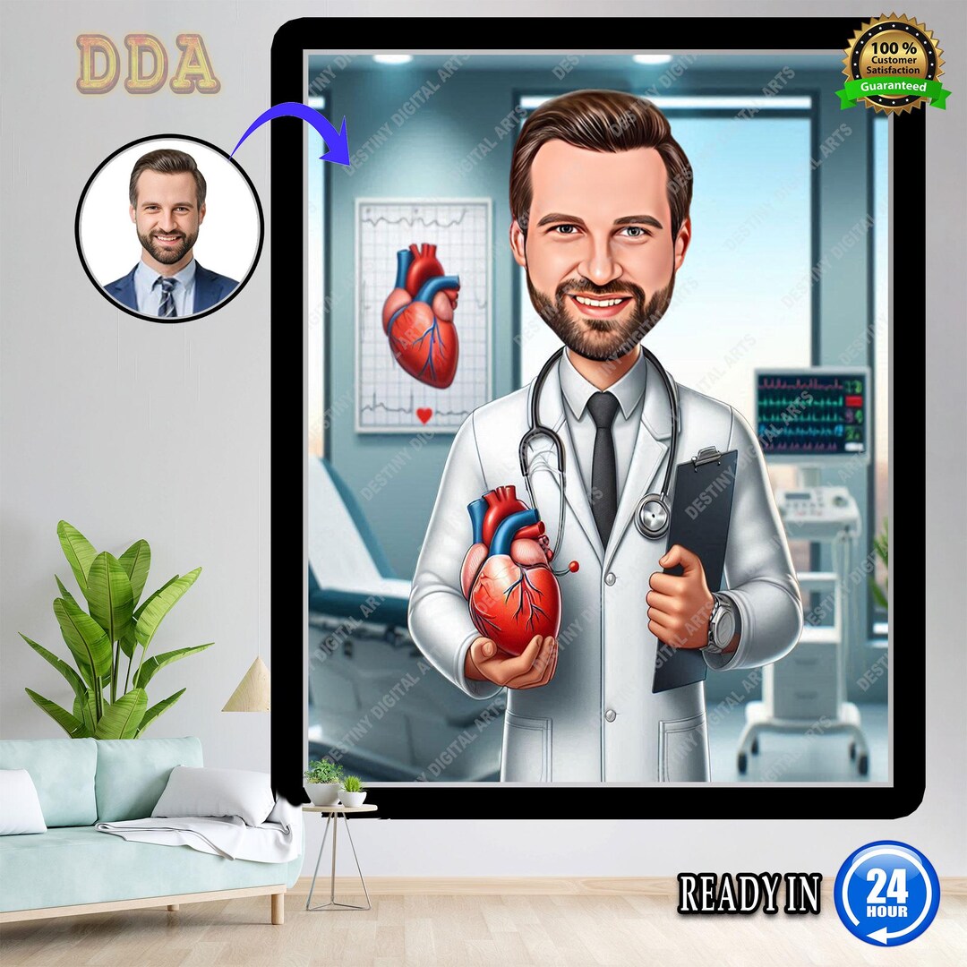 Custom Cardiologist Caricature Portrait, Personalized Cartoon Heart ...