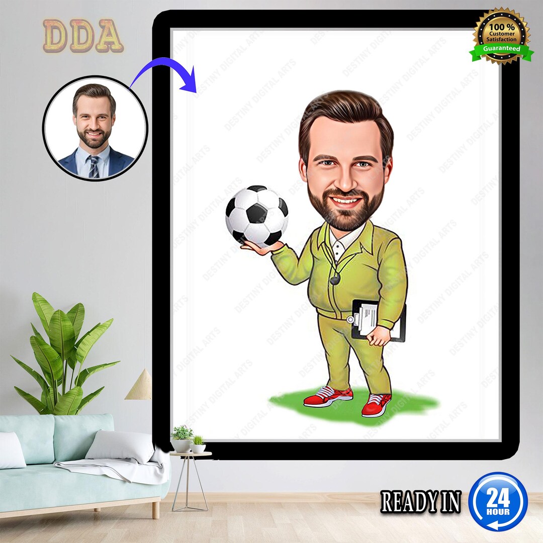 Funny Coach Caricature, Personalized Coach Cartoon Portrait, Funny ...