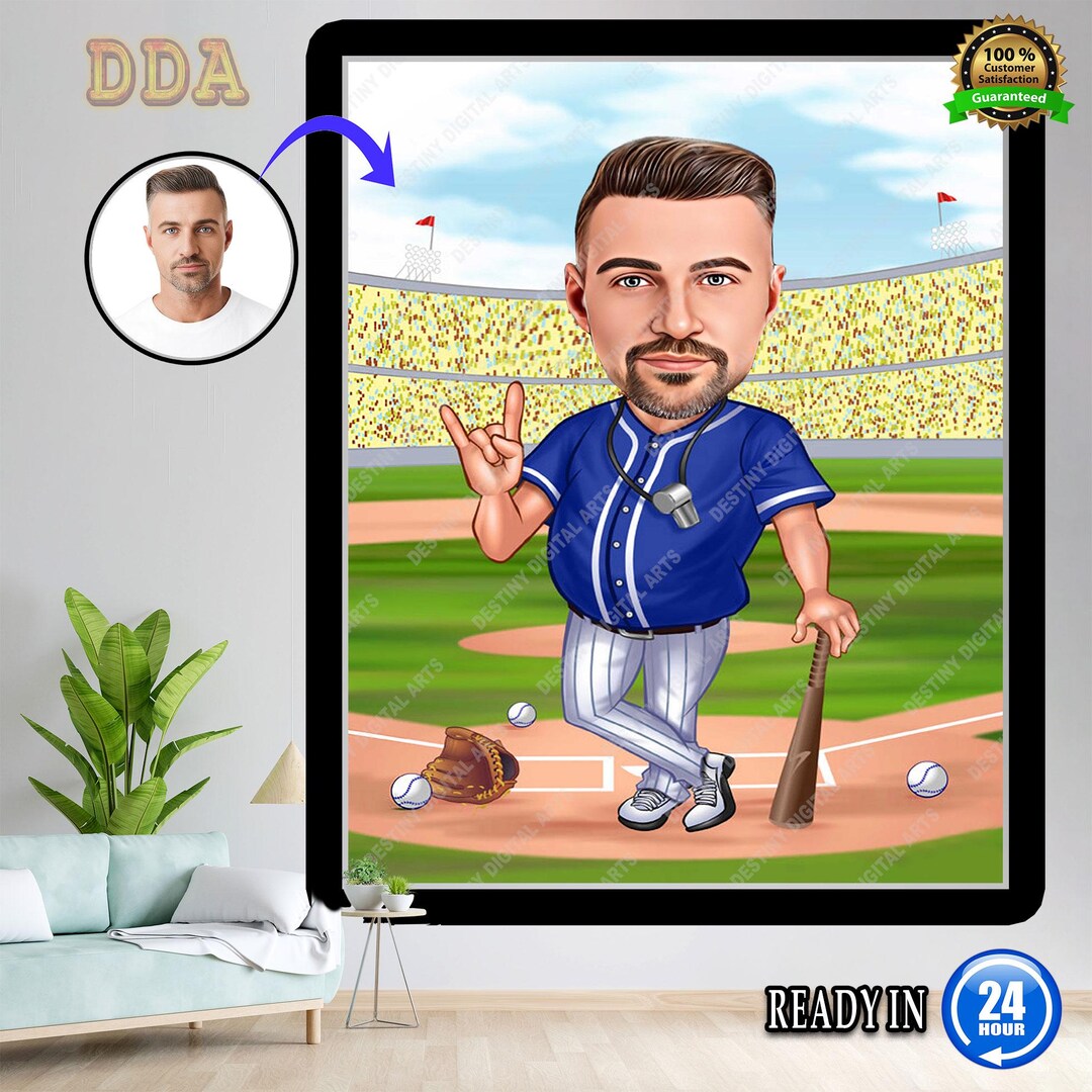Custom Baseball Coach Cartoon Drawing From Photo for Men, Baseball ...
