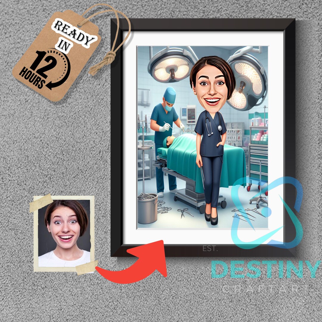 Custom Female Operation Doctor Cartoon Portrait, Pharmacist Portrait ...