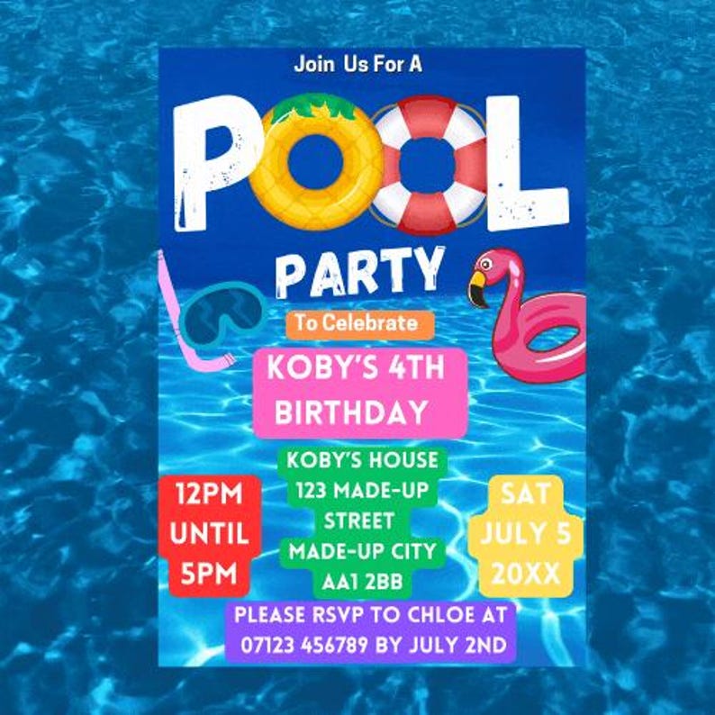 Pool Party Birthday Invitation - Etsy
