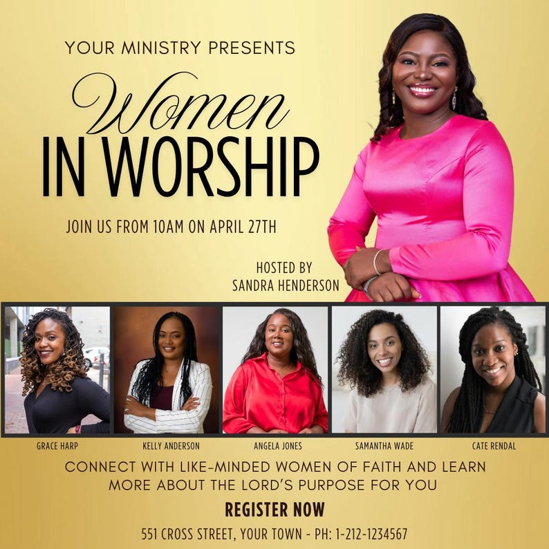 Women in Worship Christian Flyer | Church Flyer Design Template ...