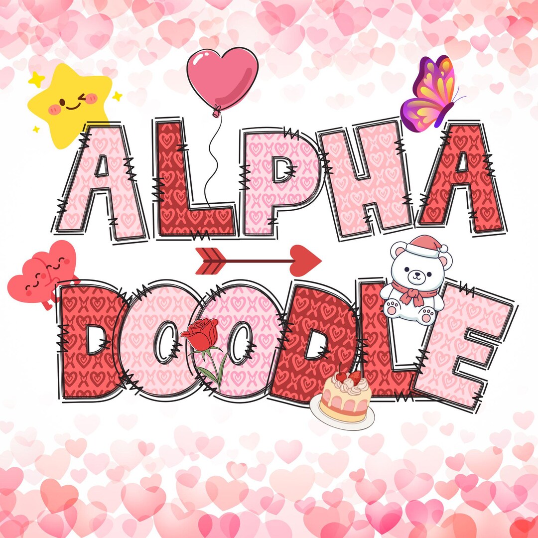 Valentines Doodle Letters With Clip Art PNG Files, Make Your Own Name ...