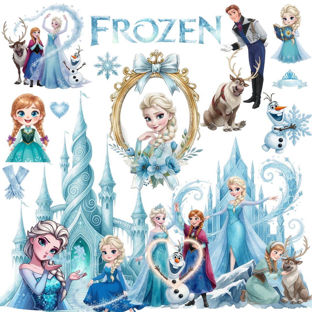 130+ Frozen PNG Bundle, Frozen Clipart, Anna Elsa Olaf PNG, Princess ...