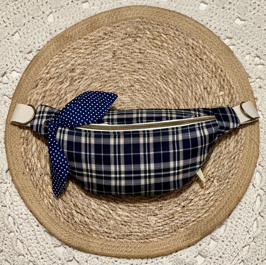 Navy Blue and Gingham Plaid/tartan Fabric Fanny Pack With Multiple ...