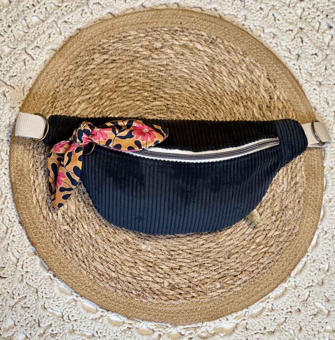 Black and Gray Corduroy Fanny Pack – Handmade – Trendy Women's Fanny ...