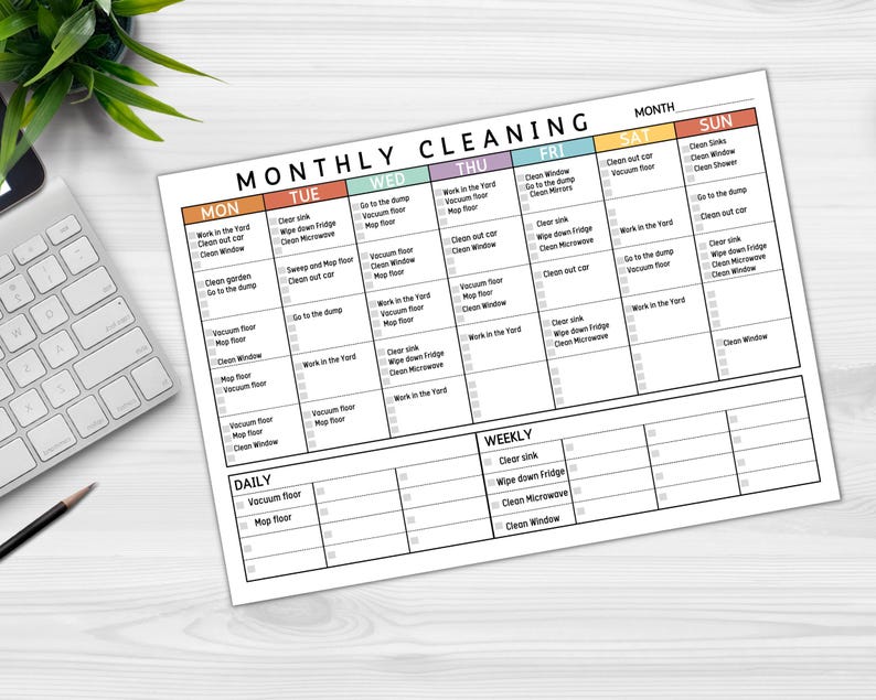Editable Cleaning Checklist & Planner Template | Daily, Weekly, Monthly ...