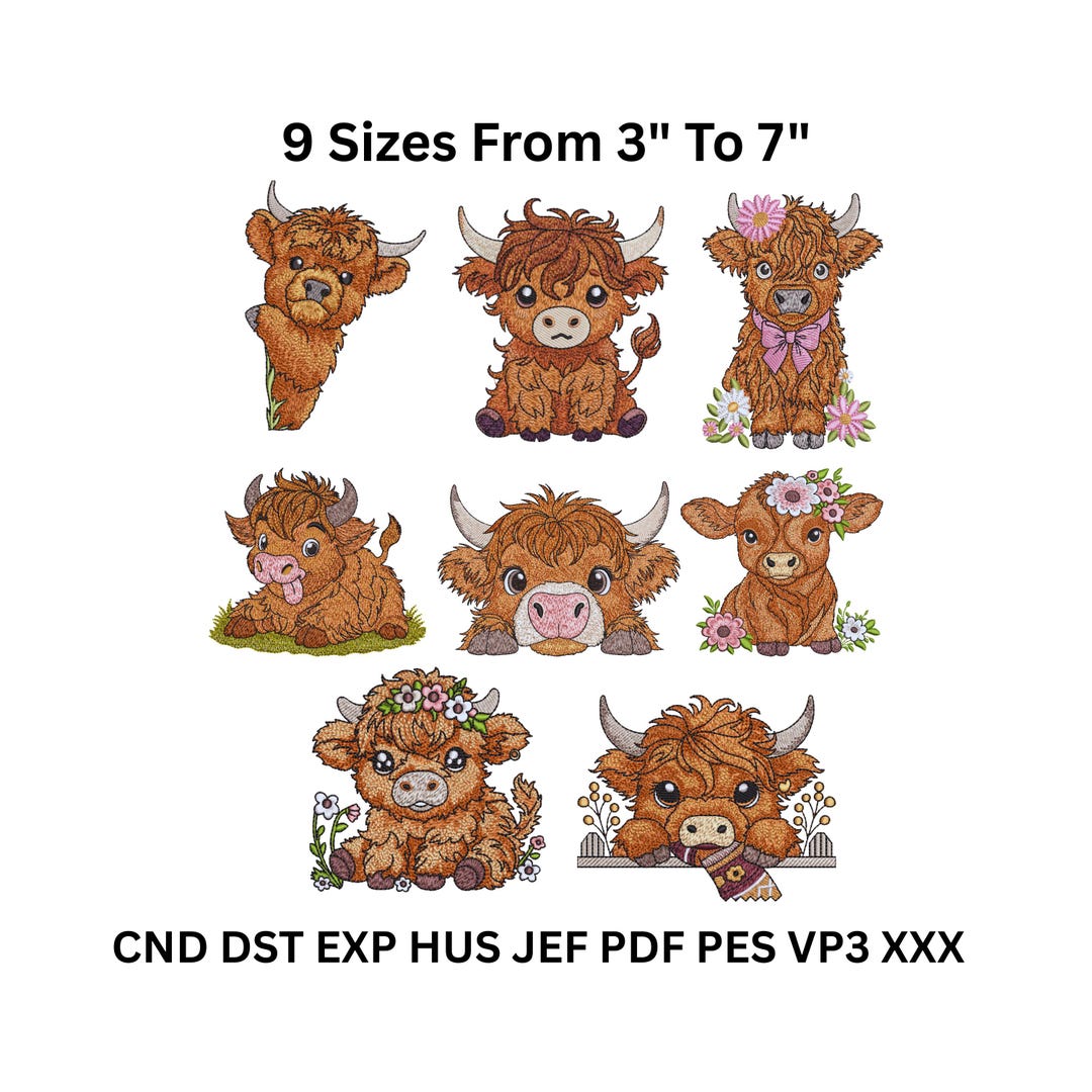 Highland Cow Embroidery Designs: 8 Baby Cow Patterns (digital Download ...