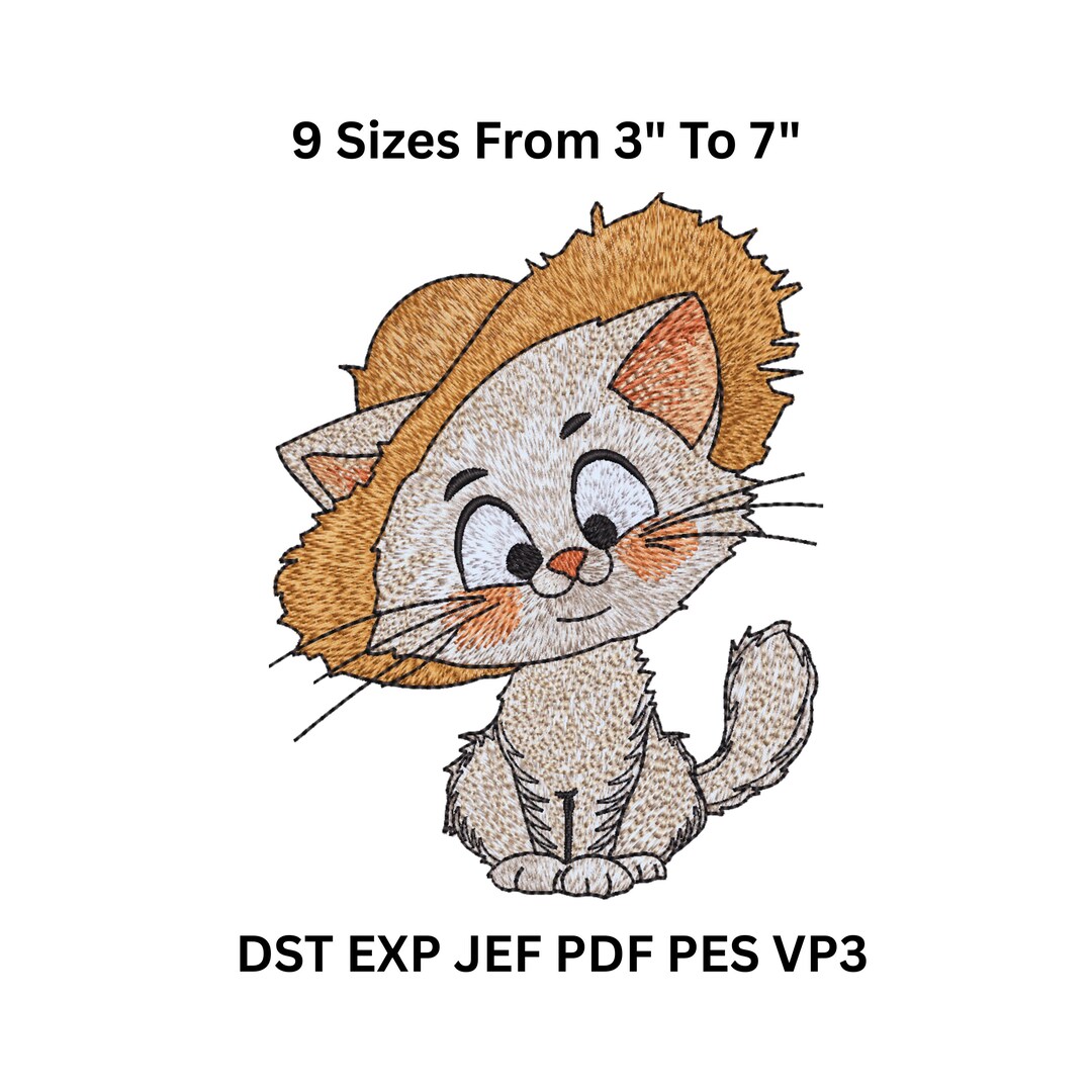 Cute Cat Embroidery Design – 9 Sizes From 3" to 7" | Cartoon Kitten ...