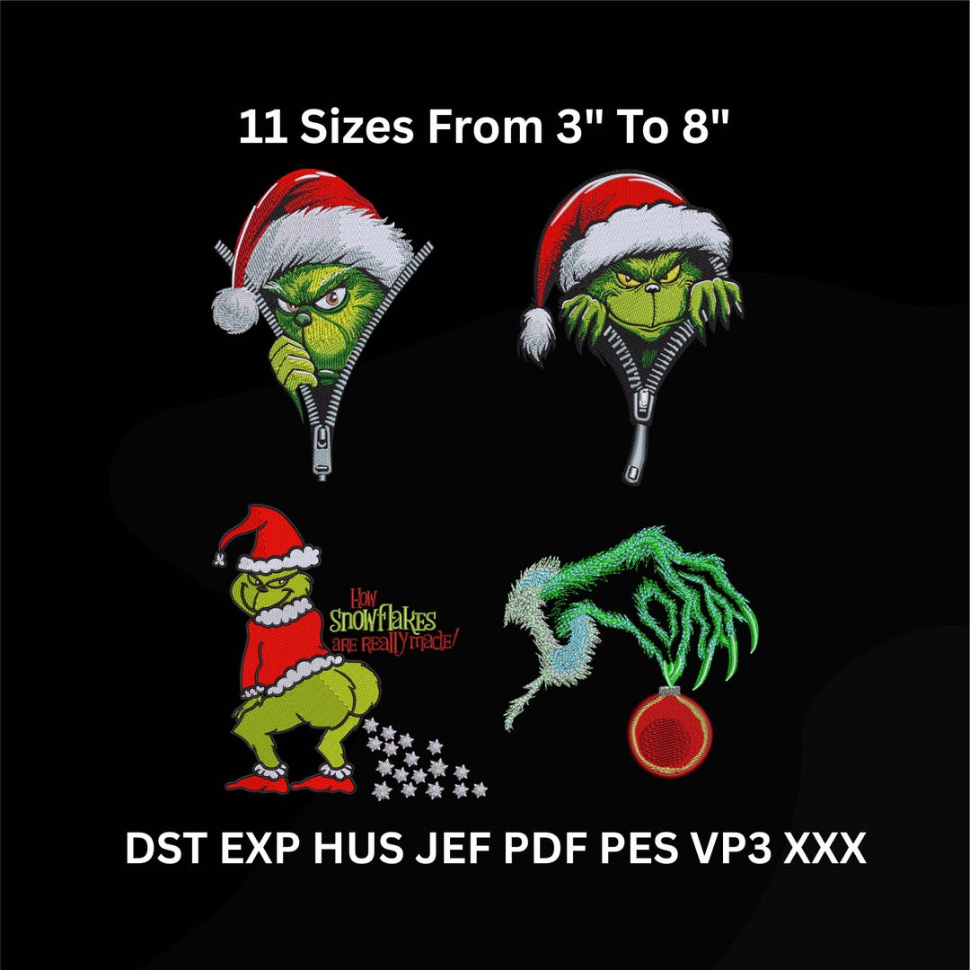 Grinch Christmas Embroidery Designs - Funny Xmas Designs - 11 Sizes ...