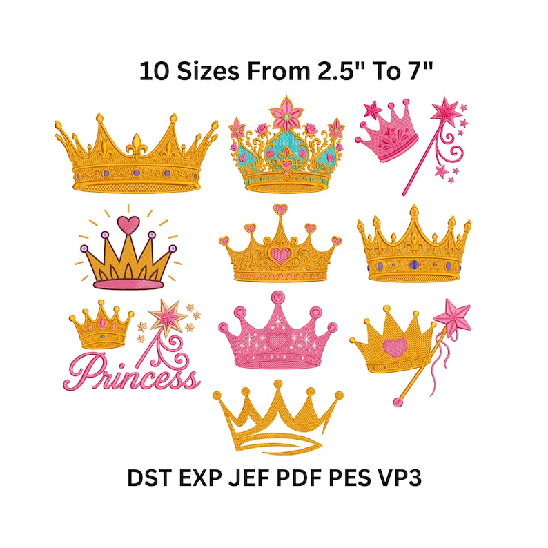Prince & Princess Crown Embroidery – 10 Designs, 10 Sizes (digital ...