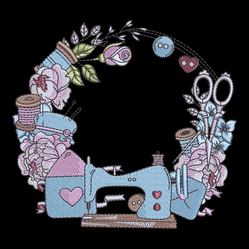 Custom Embroidery Sewing Wreath Design – 11 Sizes | Machine Format ...