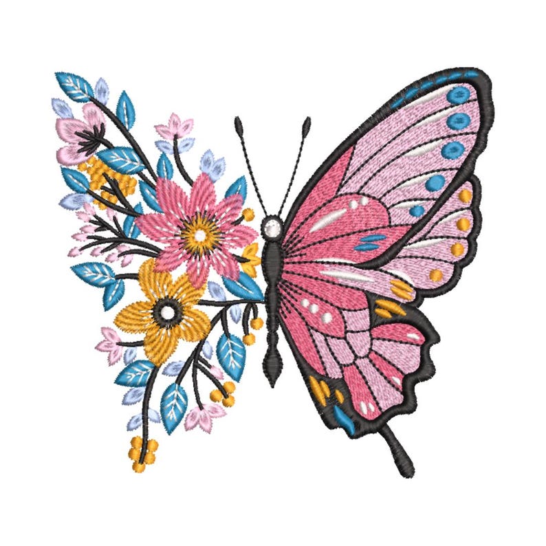 Colorful Butterfly Embroidery Design, Floral Butterfly Wings Machine ...
