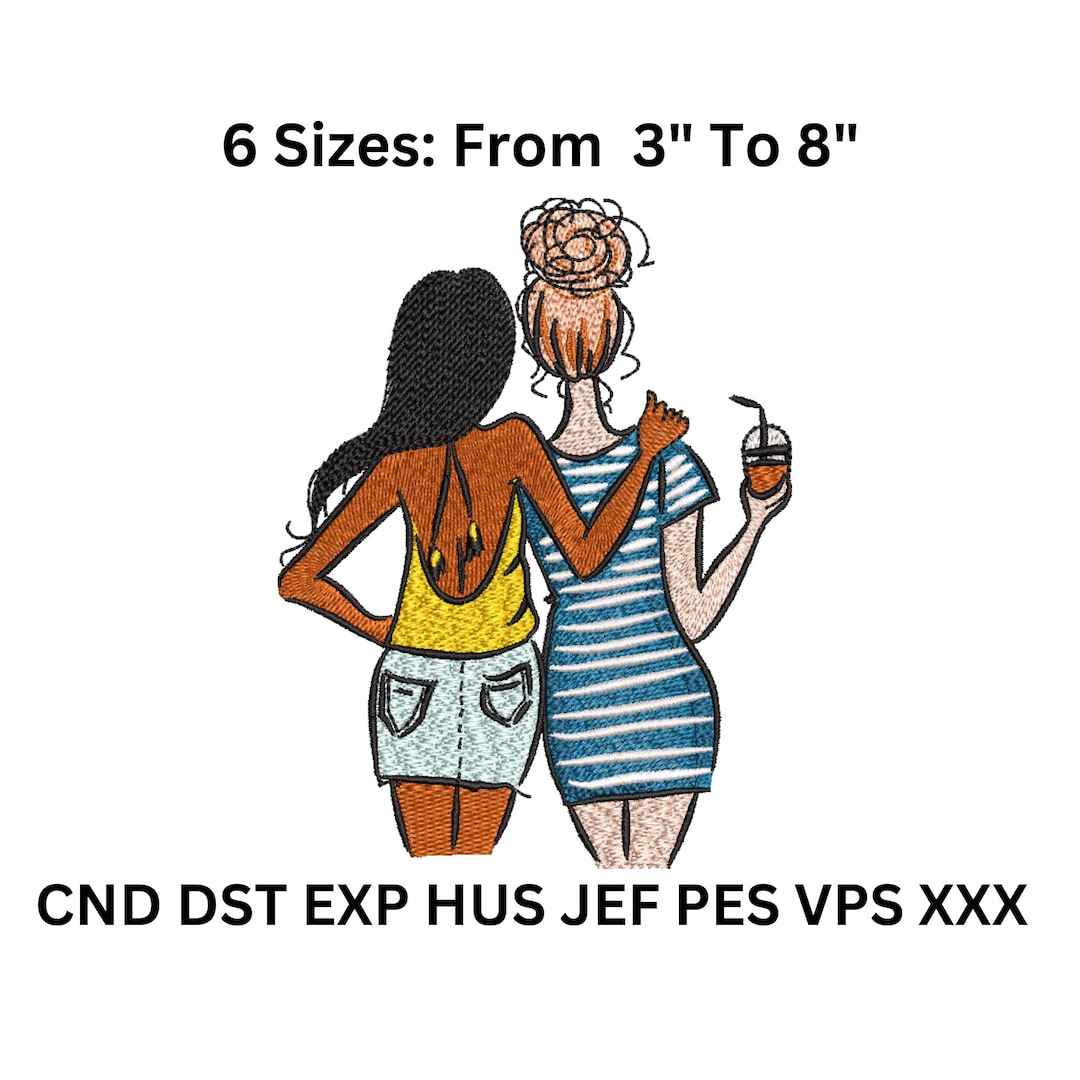 Best Friends Embroidery Design – Two Girls Hugging – Cute BFF Machine ...