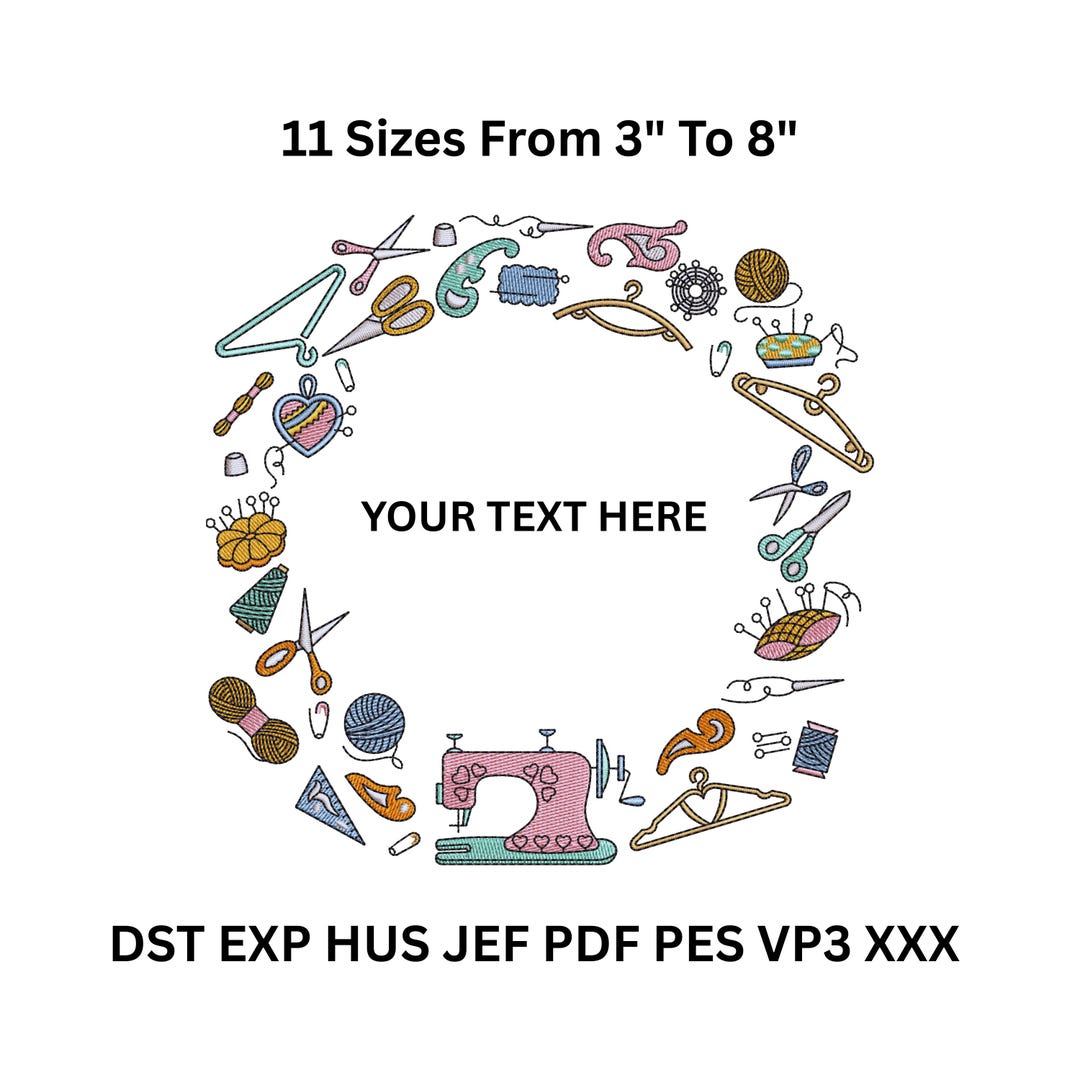 Sewing Tools Embroidery Frame Design – Instant Digital File in 11 Sizes ...