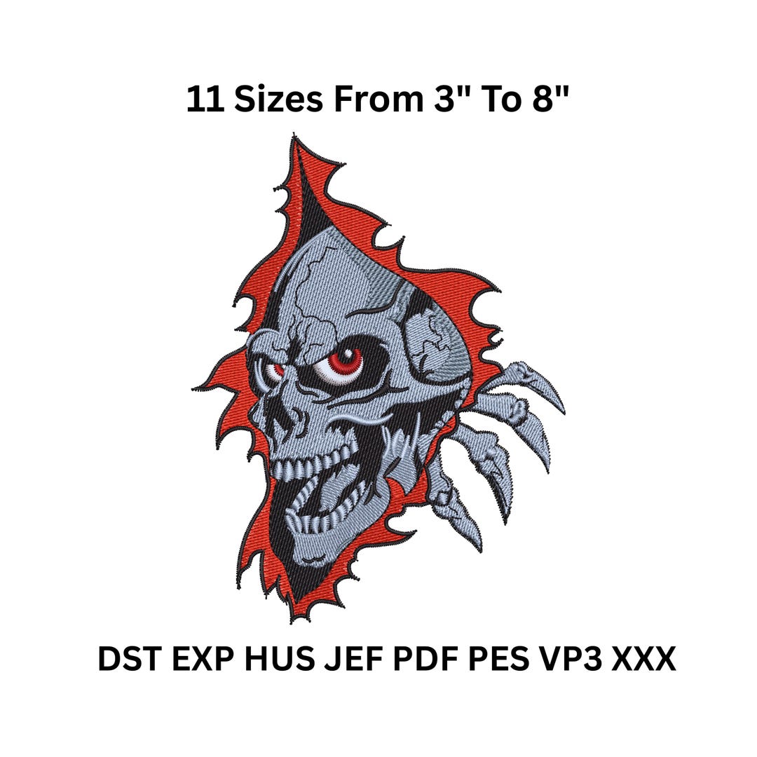Ripped Skull Embroidery Design – Horror Machine Embroidery File, 11 ...