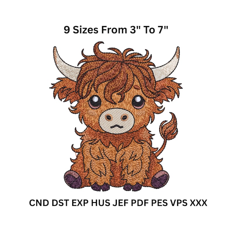 Baby Highland Cow Embroidery Design - Farm Animal File 9 Sizes (digital ...
