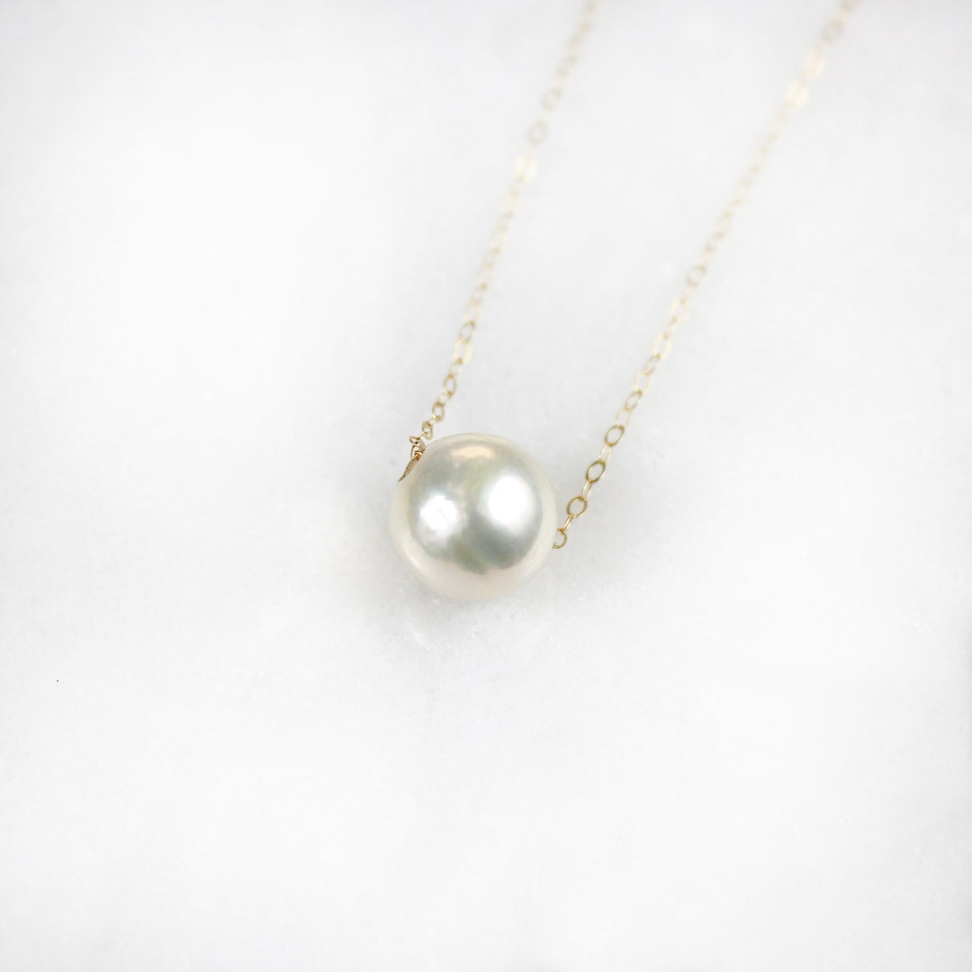 White Cultured Freshwater Pearl on Solid 14K Gold Chain - 16 Inch 14K ...