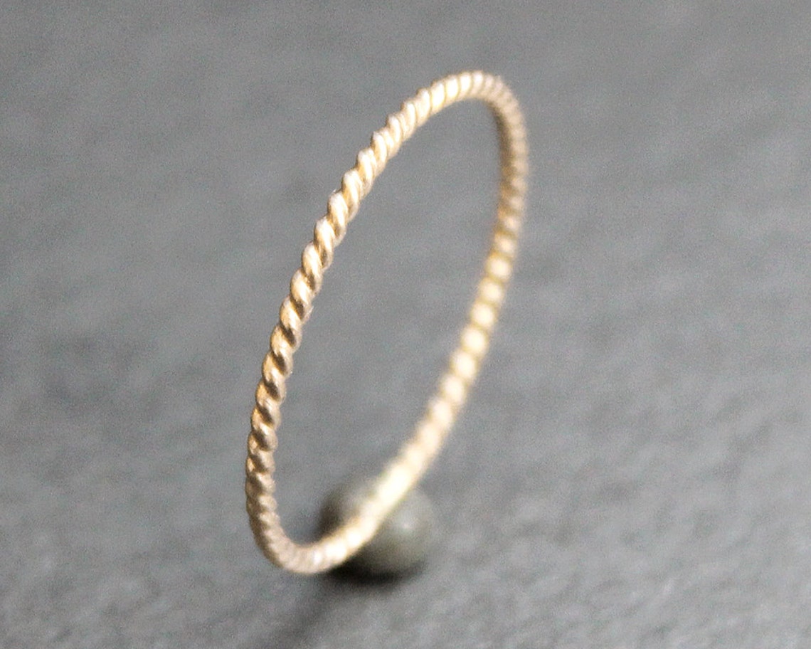 14K Solid Gold Twisted Wire Ring 1mm / 18 Gauge Thin Midi / - Etsy
